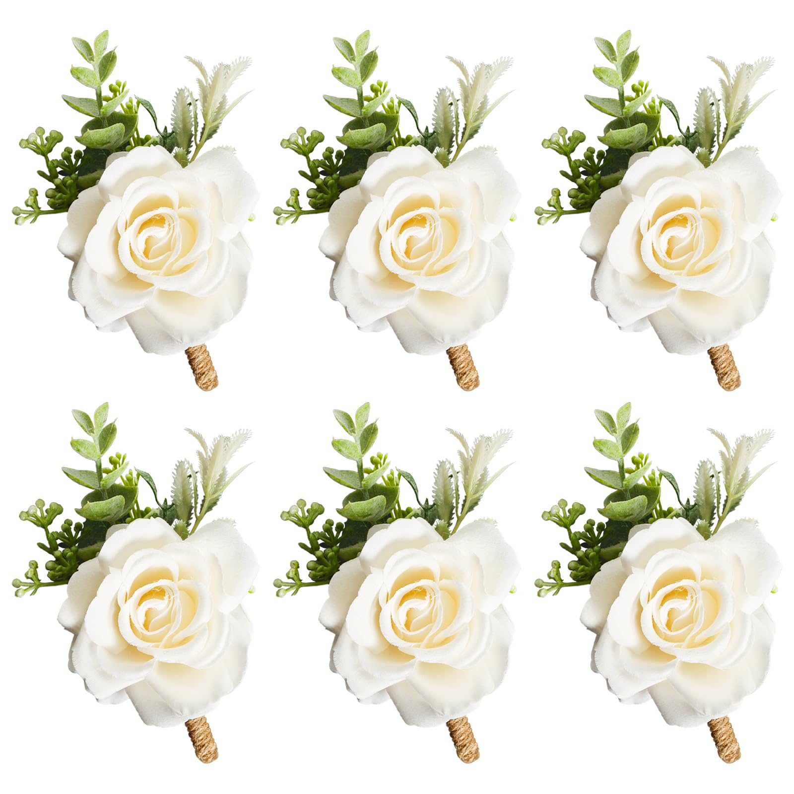 Gvhntk Ivory Rose Boutonniere for Men Wedding Set of 6 Groom Groomsmen ...