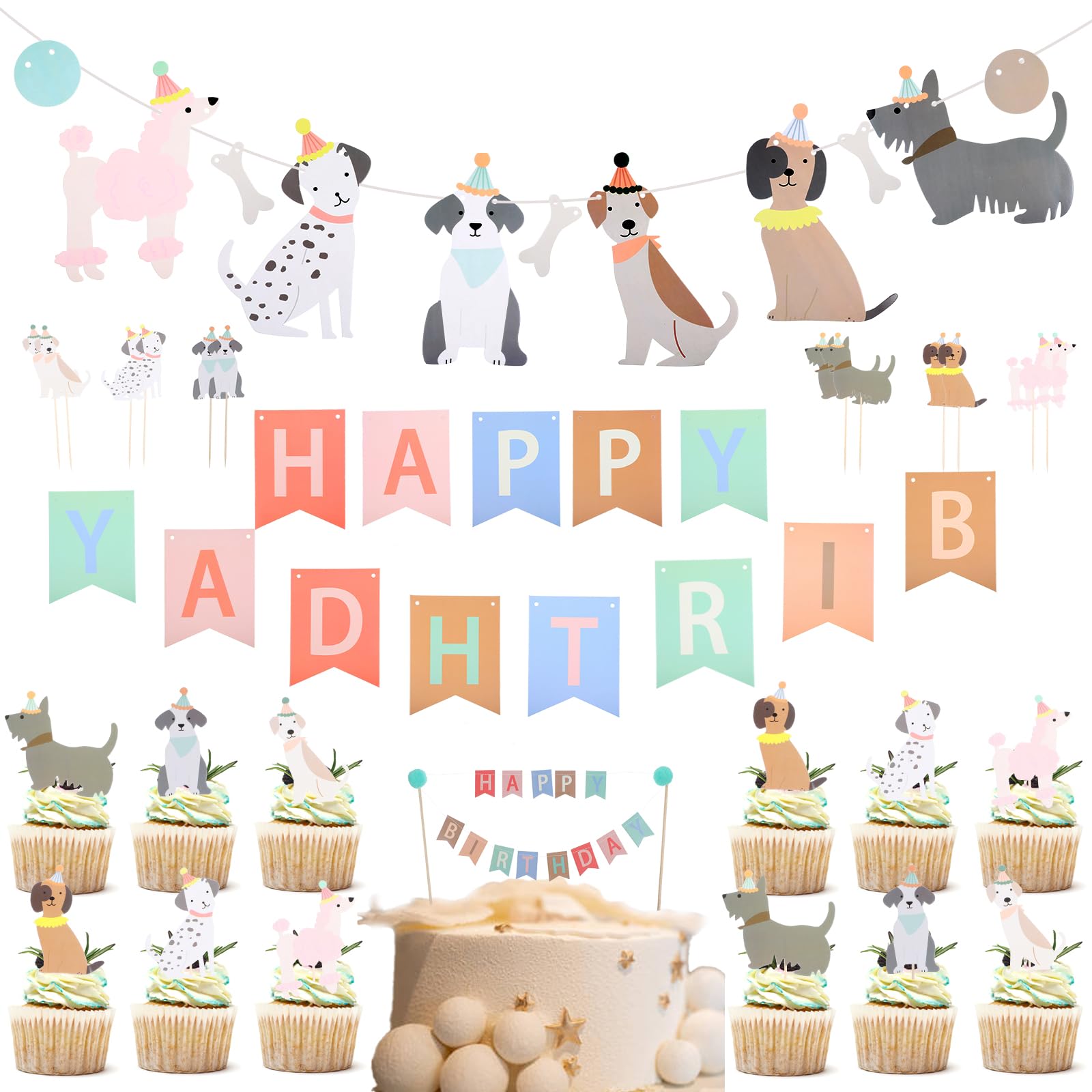 Dog Themed Banner Happy Birthday Banner Dog Birthday Decorations, 12 ...