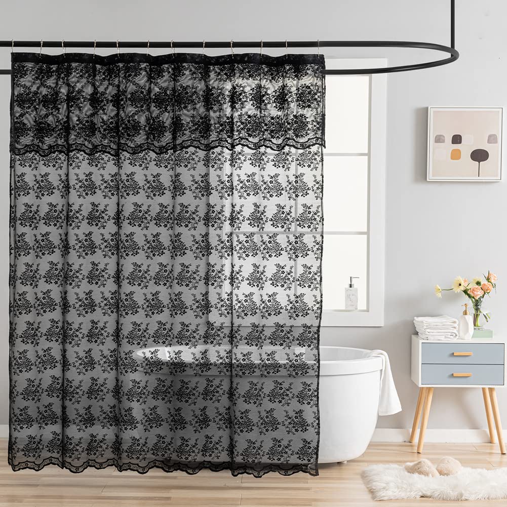 YJ YANJUN Black Lace Shower Curtain Luxury Vintage Sheer Shower Curtain ...