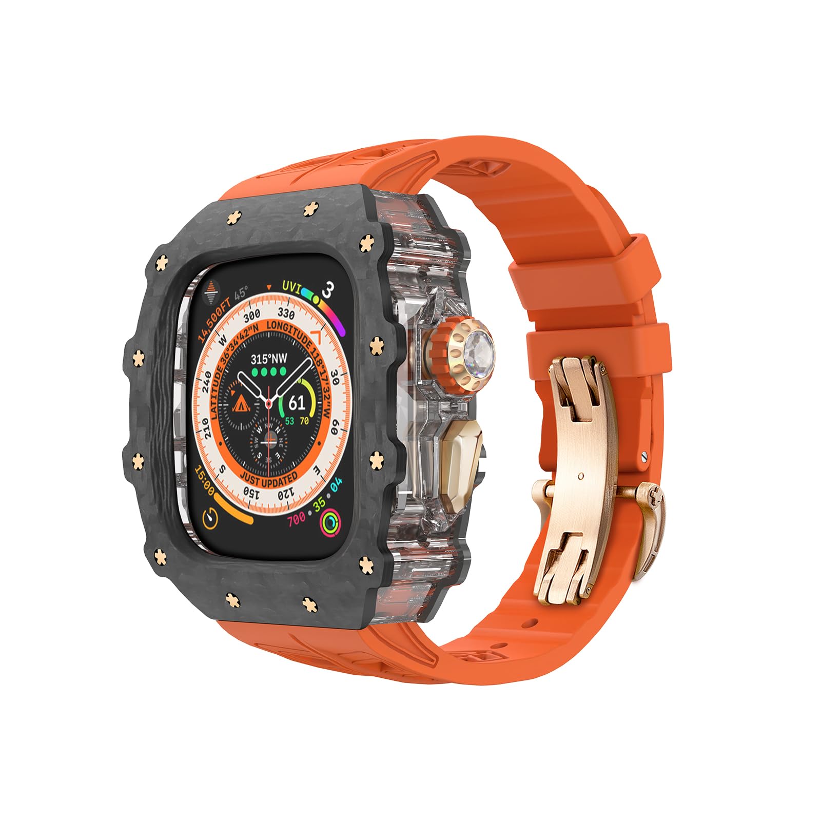 Luxury Apple Watch Ultra 2 Case Carbon Fiber with Fluorine Rubber Band ...