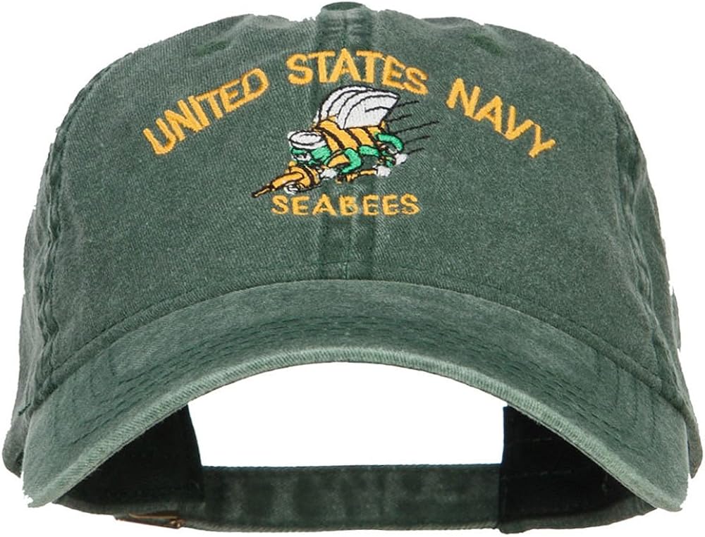 e4Hats.com US Navy Seabees Embroidered Washed Cap - Dk Green OSFM at ...