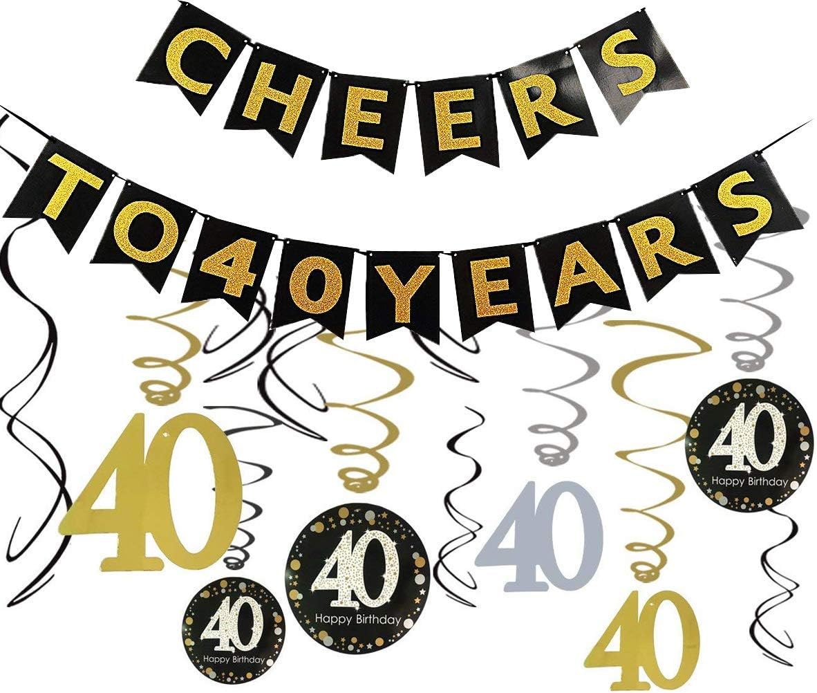 JaosWish 40th Birthday Party Decorations Cheers to 40 Years Banner with ...