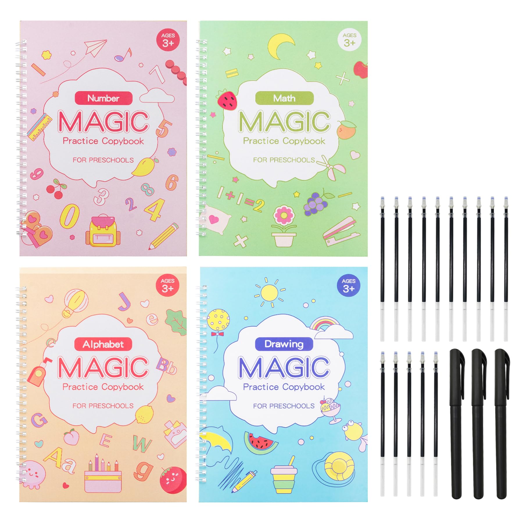 YAMMI Reusable Large Handwriting Practice, 4 Pack Magic Practice ...