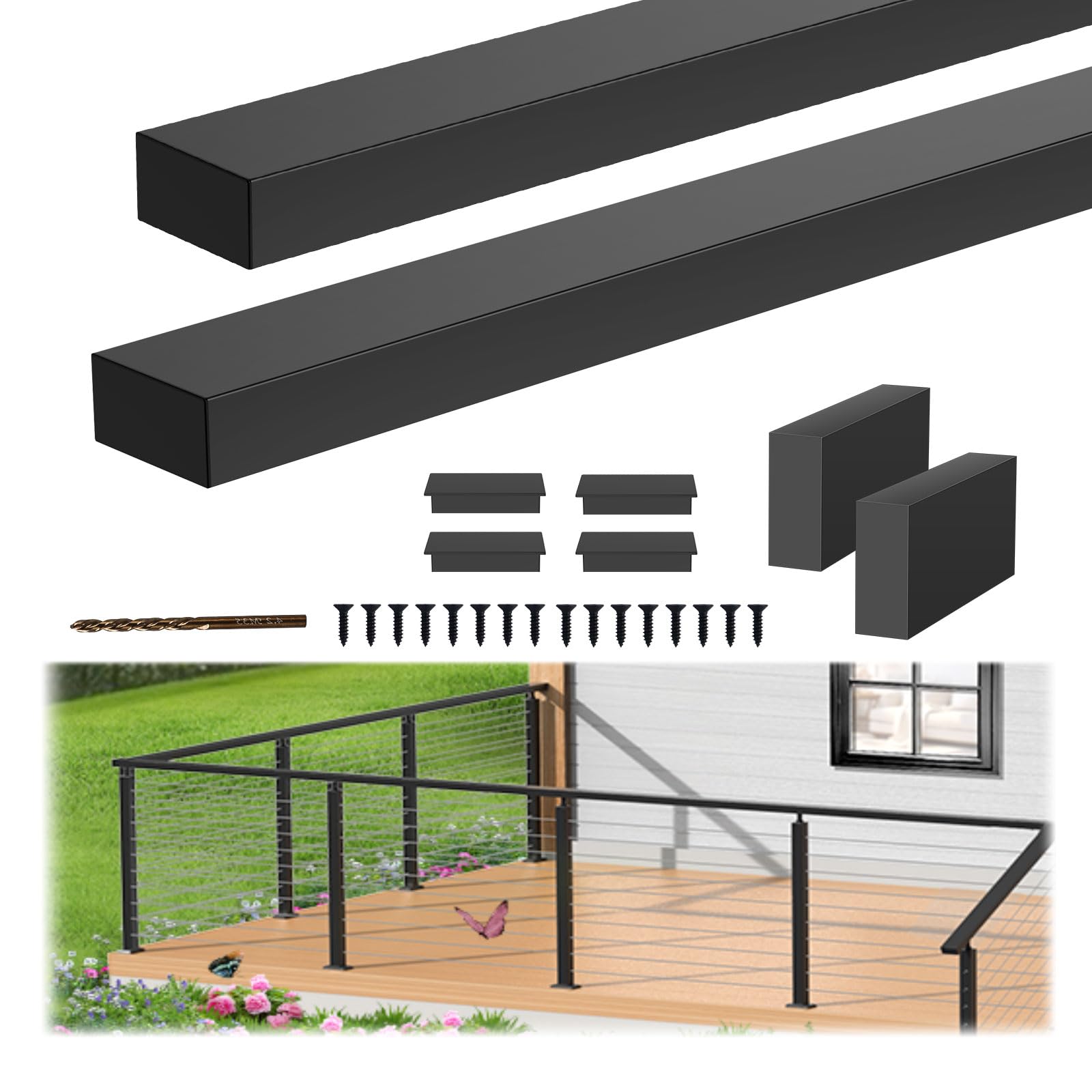 Gyykzz 8FT Stainless Steel 304 Handrail Black 2Pack, Rectangular ...