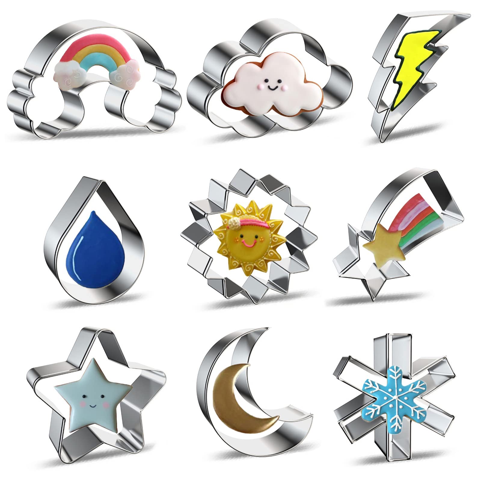 Weather Cookie Cutter Set for Baking - 9 Piece - Rainbow Cloud ...
