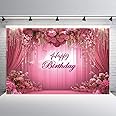 Amazon.com : iWeeta Shiny Pink Neon and Rose Happy Birthday Backdrop for Lady Girls Women ...