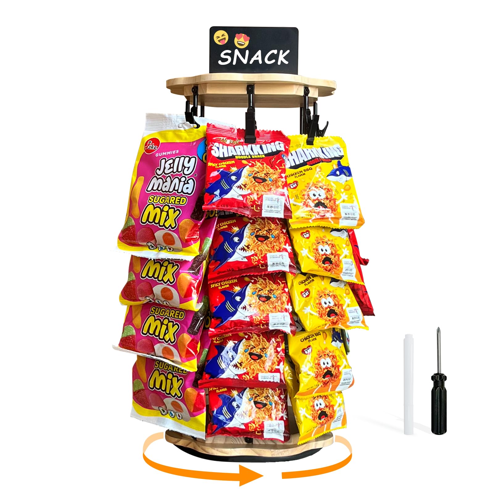 Chip Rack Display Stand,Snack Organizer,Flower-Shaped Rotating Wooden ...