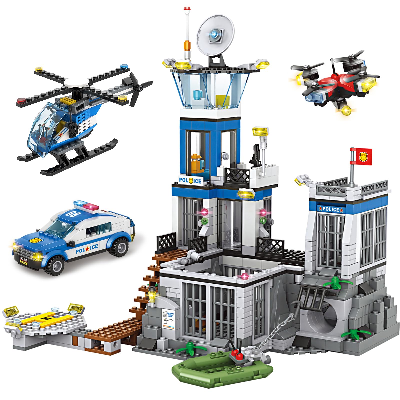 City Police Prison Island Building Blocks Set, Police Station Building ...