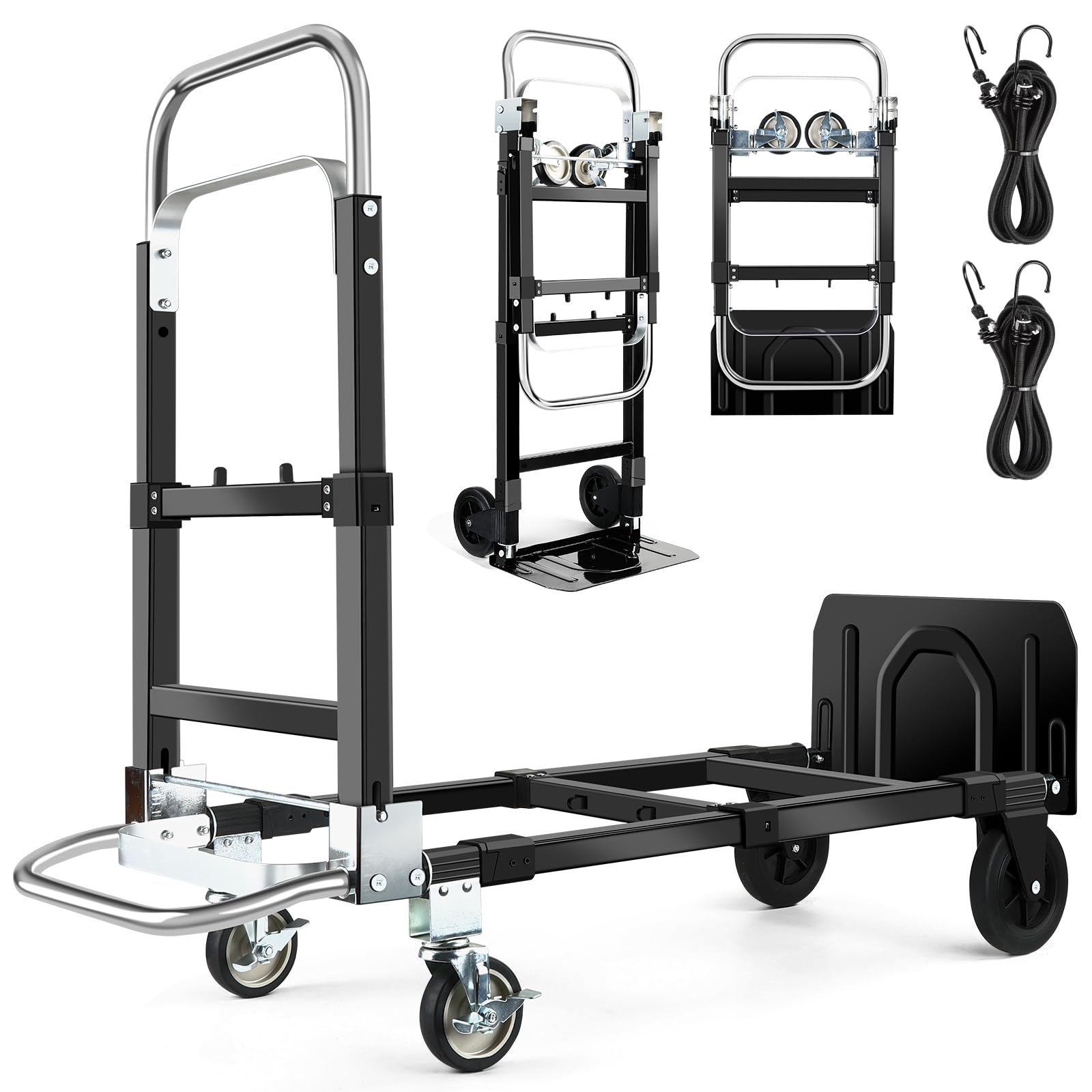 3 in 1 Convertible Hand Truck Dolly with Brakes,Heavy Duty Folding Hand ...