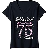 Amazon.com: Blessed By God For 75 Years Old 75th Birthday Party B-day T ...