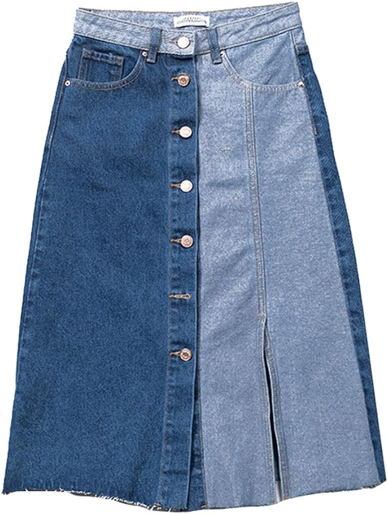 Dooxi Damen Vintage Vordere Taste Midi Jeansrock Sommer Knielang Denim ...
