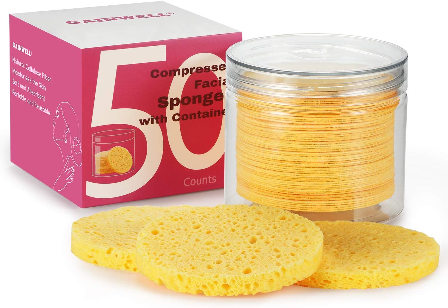 50-Count Compressed Facial Sponges, GAINWELL Cellulose Facial Sponges ...