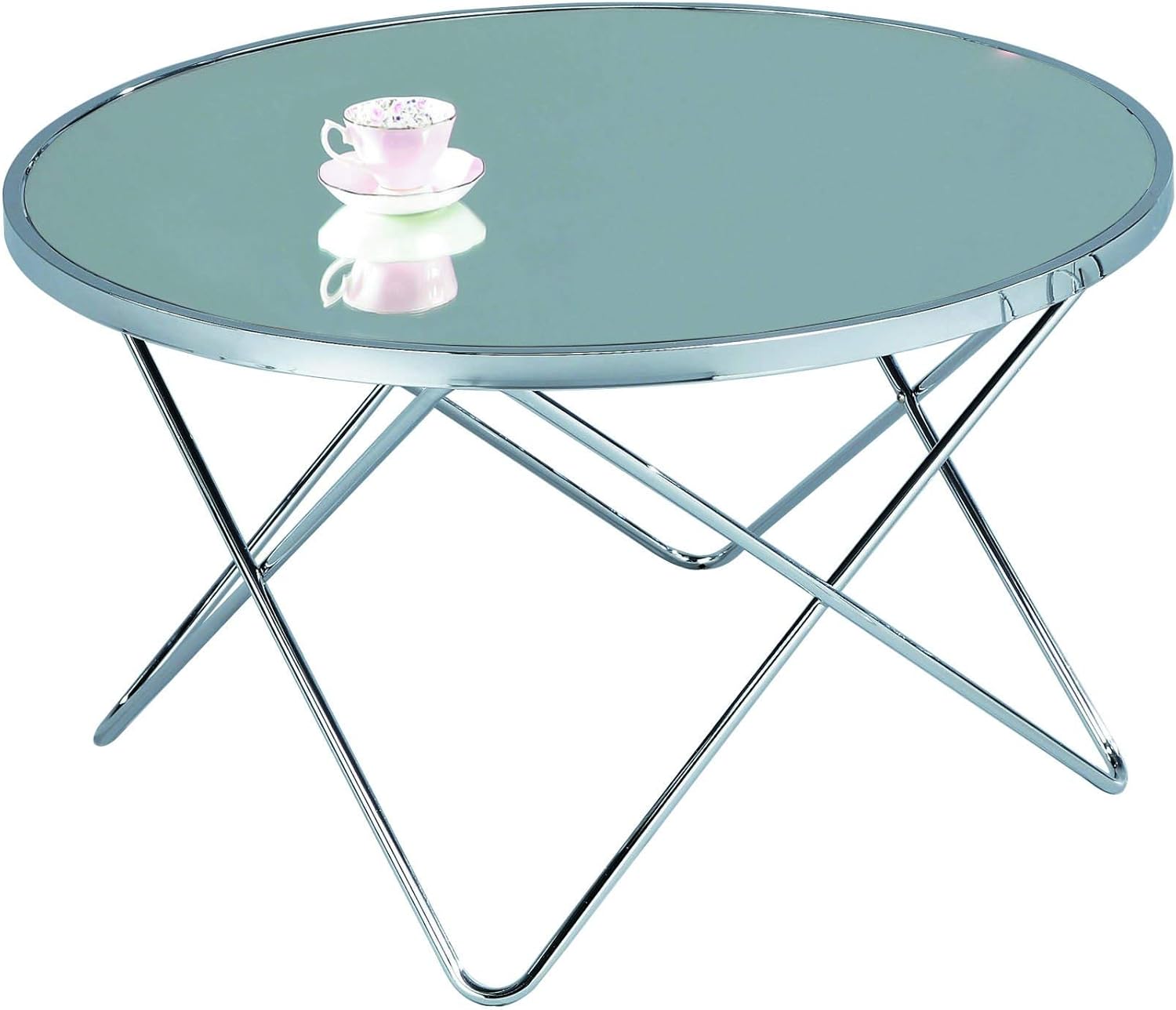 HOME SOLUTIONS Porto Round Coffee Table Top Legs, Chrome/Mirror, 85 dia ...