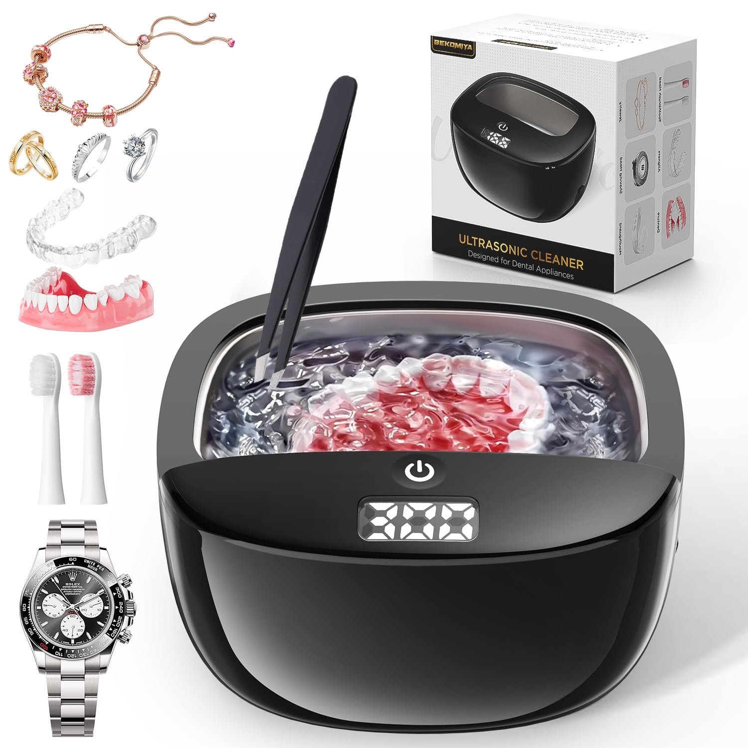 Ultrasonic Retainer Cleaner Machine, 42kHz Portable Ultrasonic Dentures ...