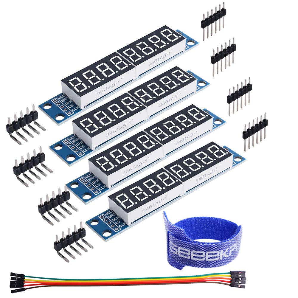 GeeekPi 4Pcs 8 Digit 7 Segment Module MAX7219 8 Bit Digital Segment Tube LED Display Module with ...