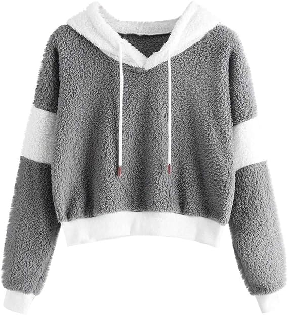 Women Fluffy Fleece Jumpers Pocket Baggy Long Sleeve Chunky Sweater ...