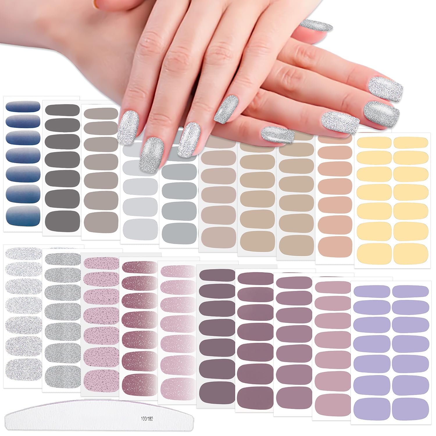 WOKOTO 20 Sheets Self-Adhesive Nail Polish Stickers with 1pcs Nail File ...