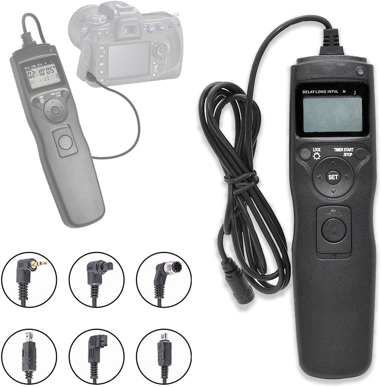 Amazon.com : Universal LCD Timer Shutter Release Remote with 8 Different Wire Adapters for Canon ...