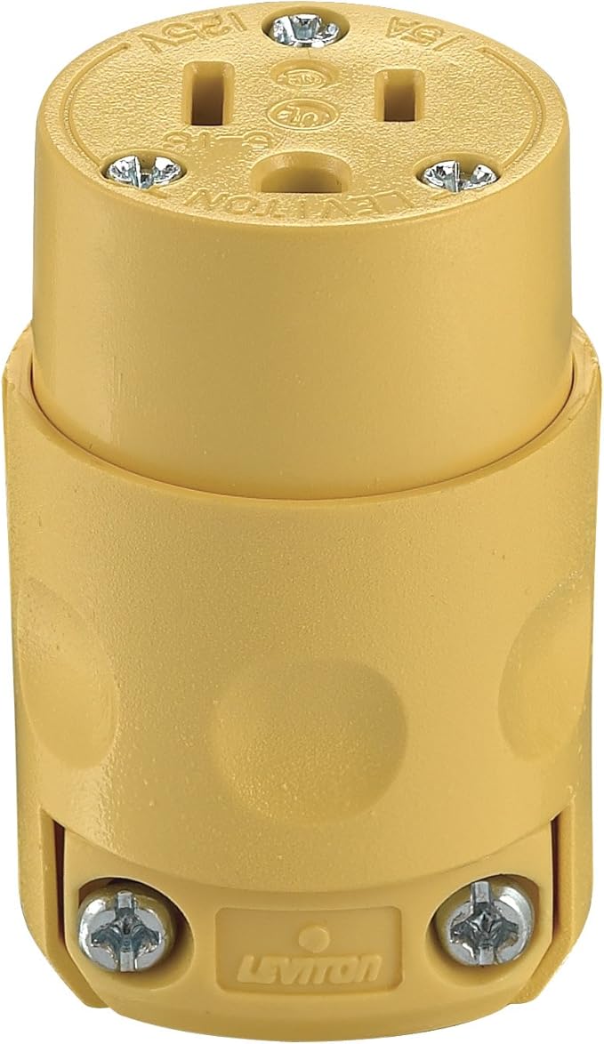 Leviton 515CV 15 Amp, 125V, PVC Grounding Cord Outlet, Yellow, Air Tool ...