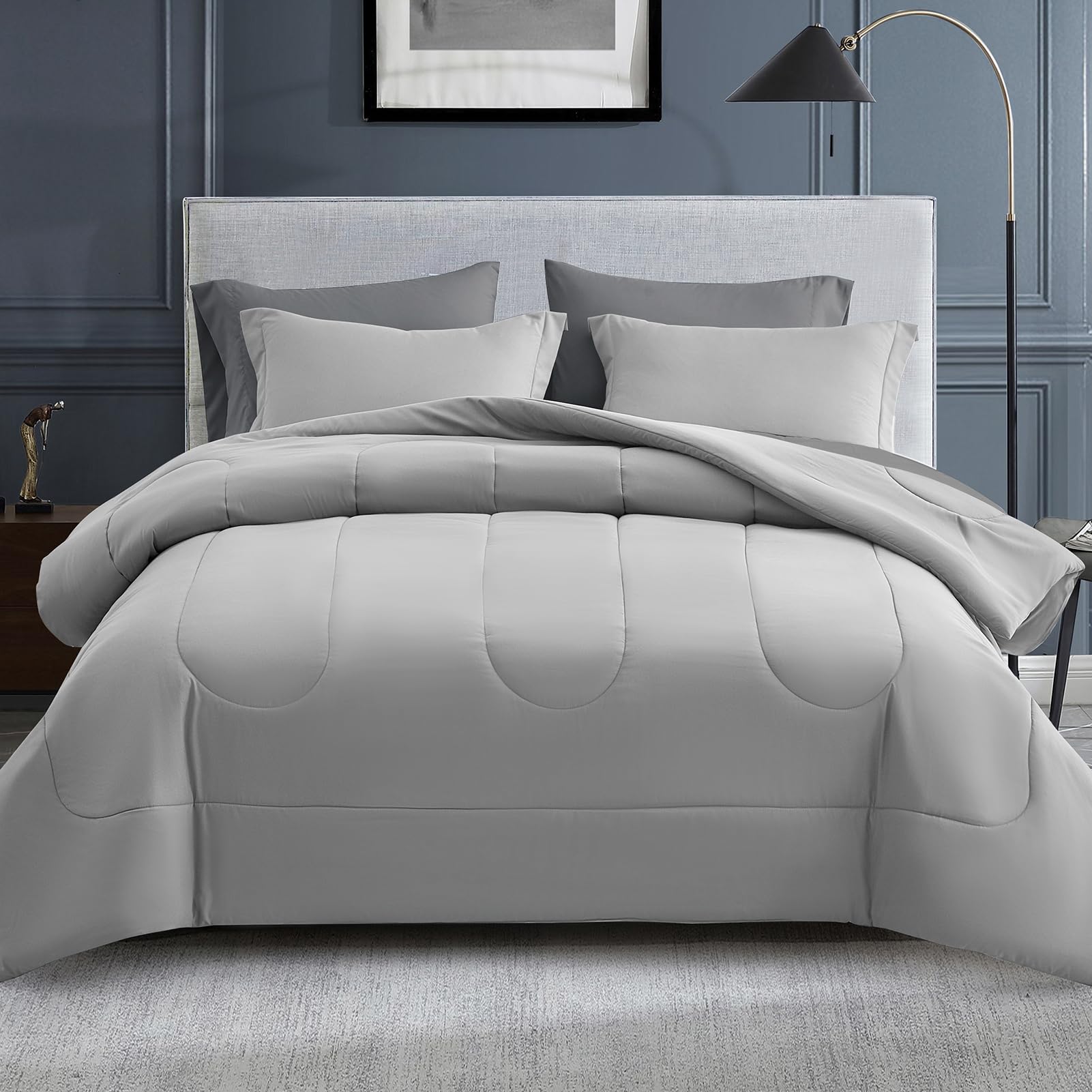 Maple&Stone Full Size Comforter Sets Grey, 7 Pieces Bed in a Bag - Down ...