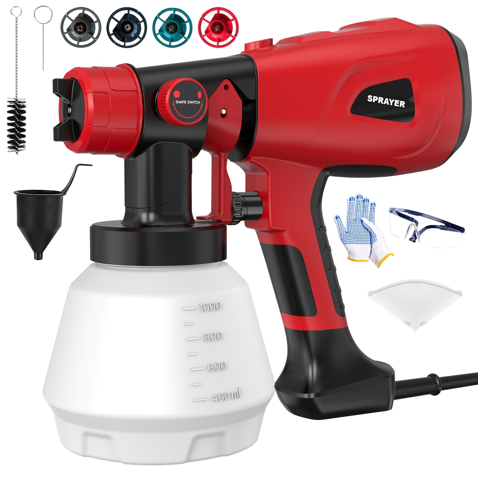 Paint Sprayer 1000W High Power Electric Spray Paint Gun with Adjustable ...