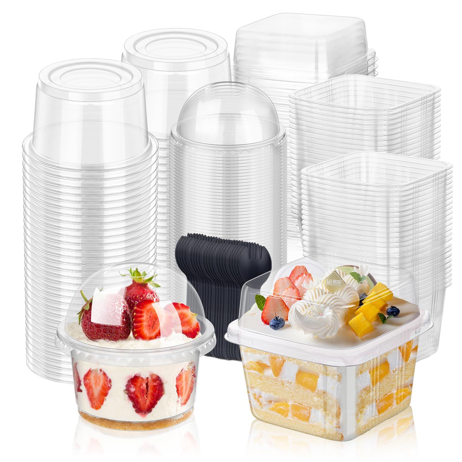 tchrules 100 Plastic Dessert Cups with Lids and Sporks Parfait Cups ...