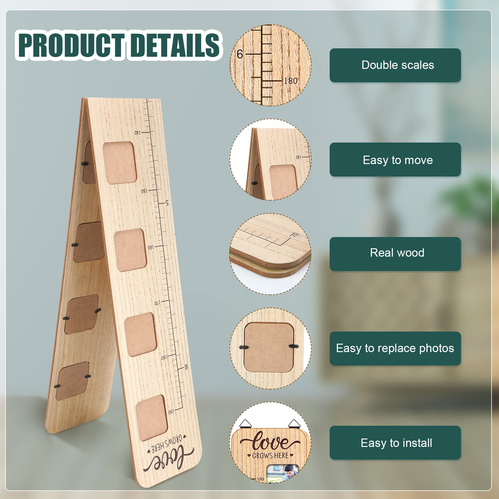 Mua Wood Growth Chart for Kids with Picture Frames Boho Wooden Height ...