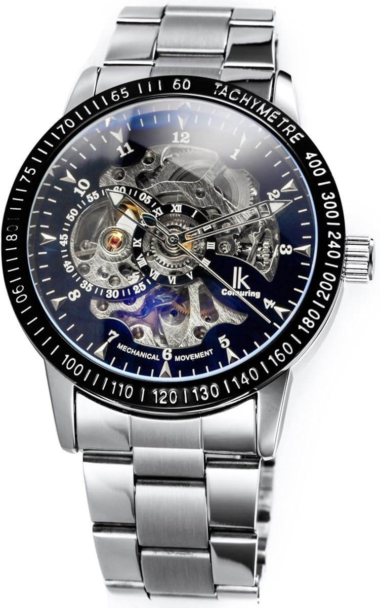 Alienwork IK Automatikuhr Armbanduhr Herren Damen Silber Edelstahl ...