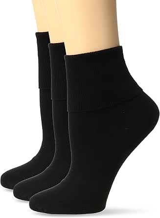 No Nonsense Women's Cotton Basic Cuff Sock 3-Pack, Black, 4-10 at ...