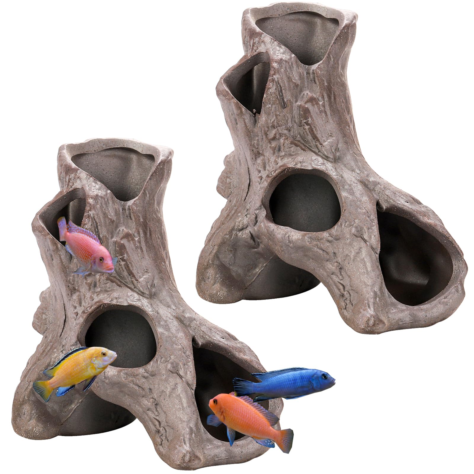 TOPZEA 2 Pack Aquarium Decoration Caves, Natural Looking Ceramic Betta ...