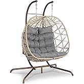 Amazon.com: Double Swing Egg Chair with Stand for 2 Person, Indoor/Outdoor Oversized Wicker ...