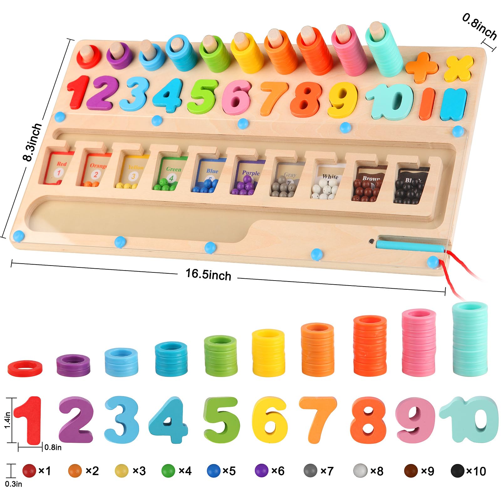 3 in 1 Magnetic Color and Number Maze, Wooden Magnet Puzzles Color ...