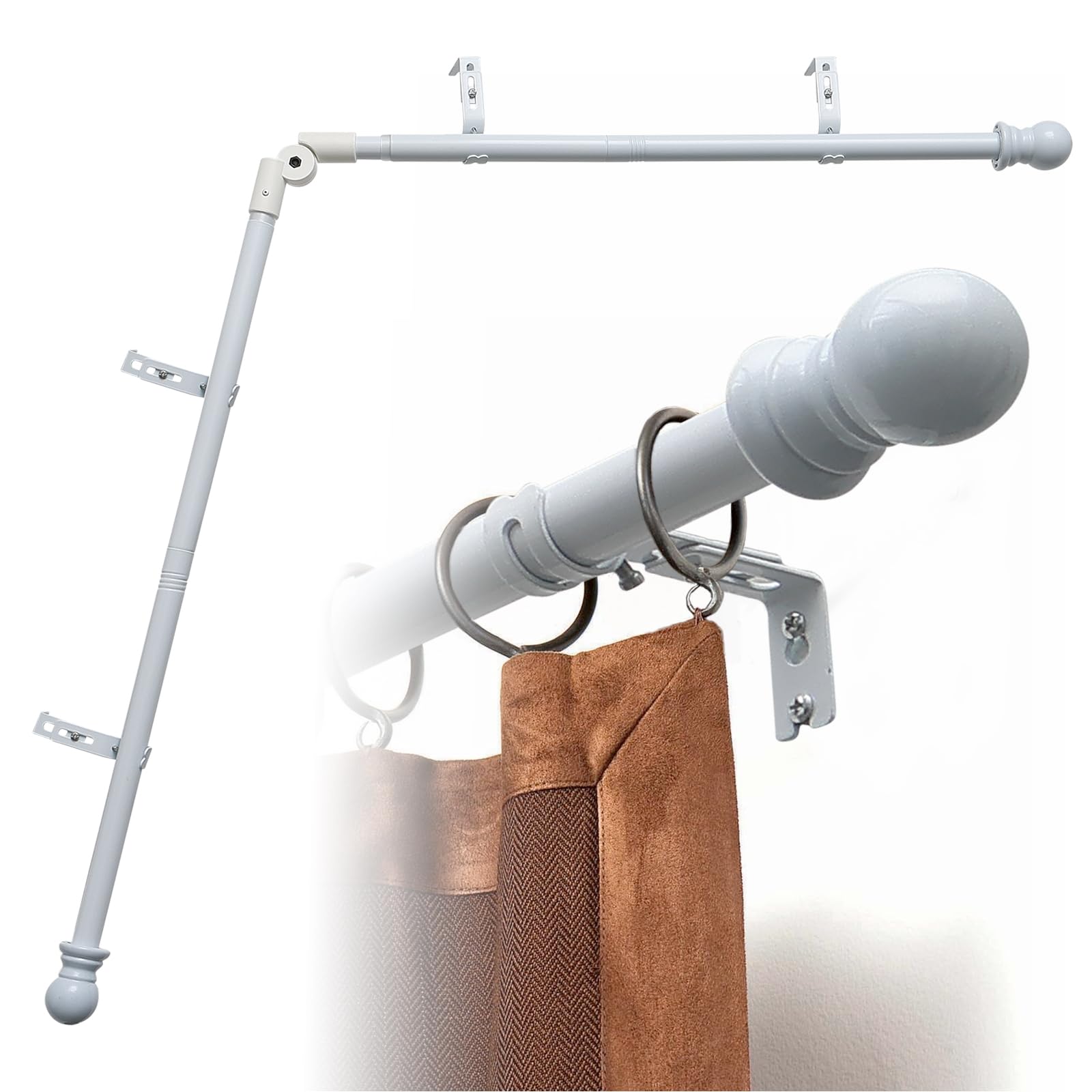 Corner Window Curtain Rod, 1" Heavy Duty L-Shaped Curtain Rod, 36-136 ...