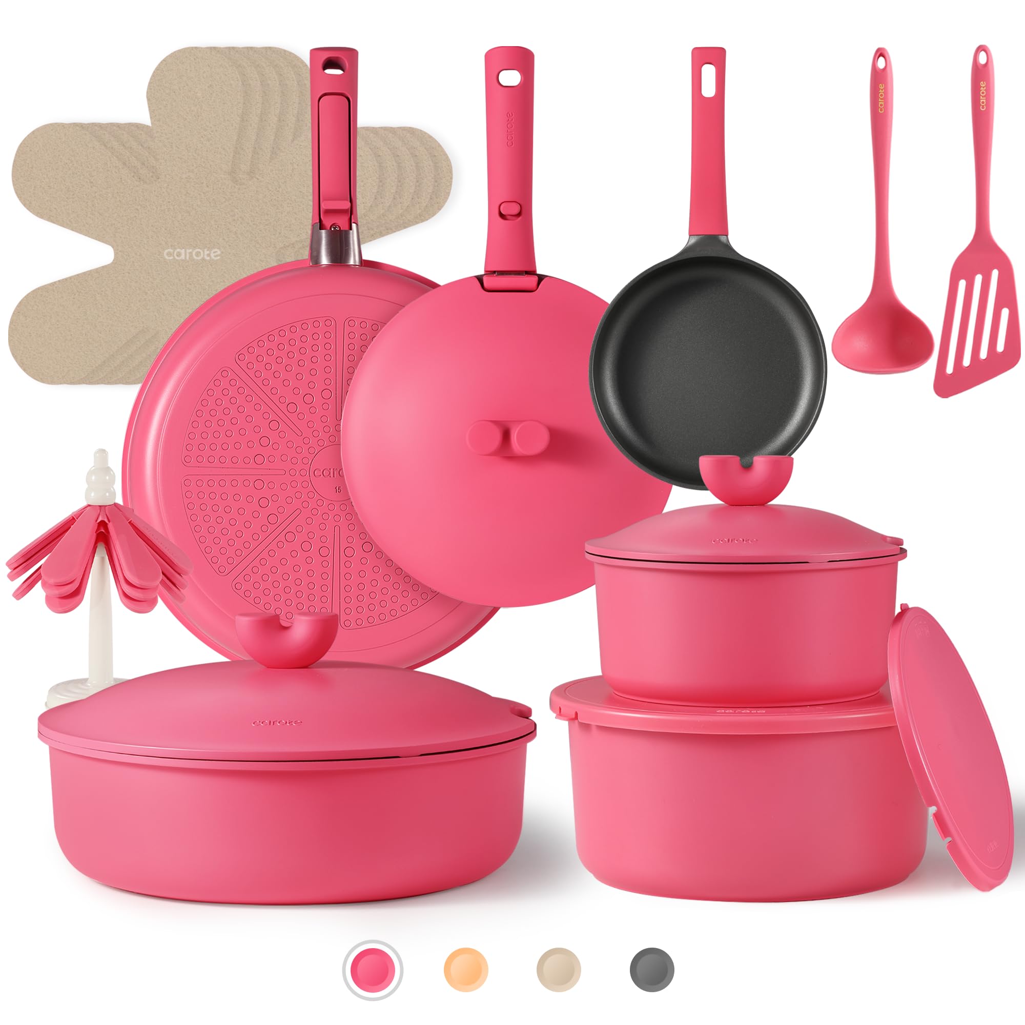 CAROTE 24pcs Pots and Pans Set Non Stick, Nonstick Cookware Set, Oven/Dishwasher/Fridge Safe ...