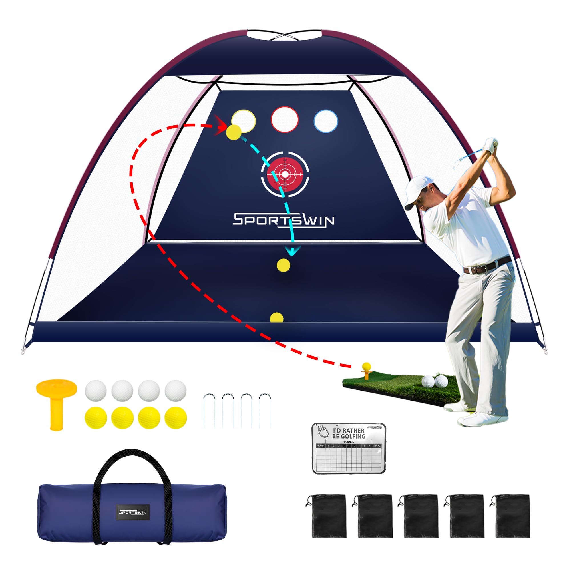 SPORTSWIN Golf Net 10x7ft with Automatic Ball Return System, Heavy Duty ...