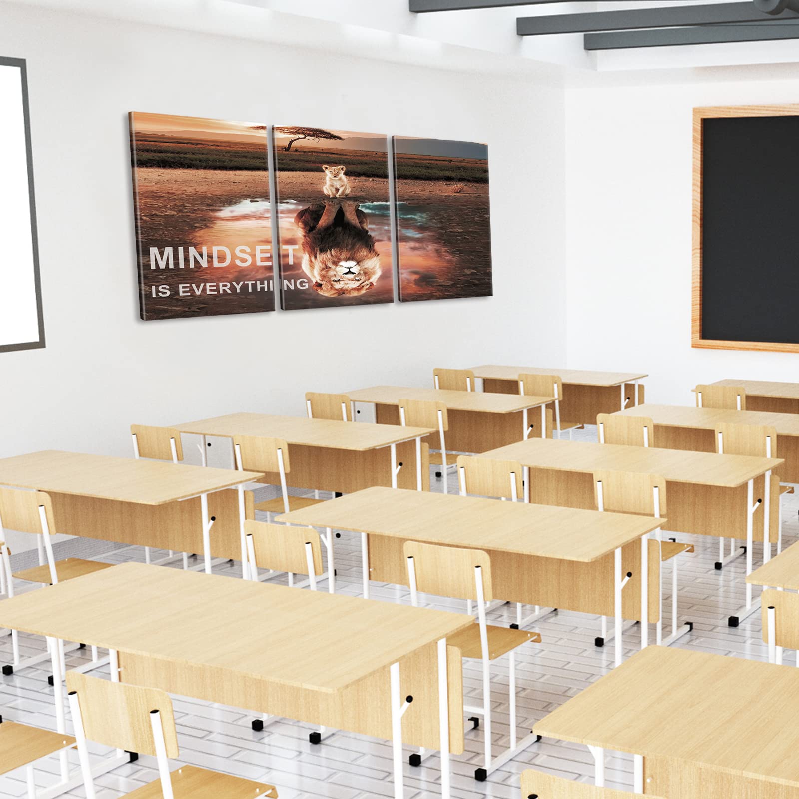 KAWAHONE Motivational Lion King Mindset Wall Art Gold, Success Cat Reflect Lion Mindset Is ...