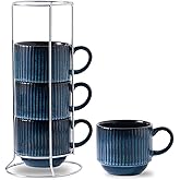 Amazon.com: Hasense Porcealin Coffee Mugs, Stackable Coffee Cups Set of 4 with Stand - 15 oz ...