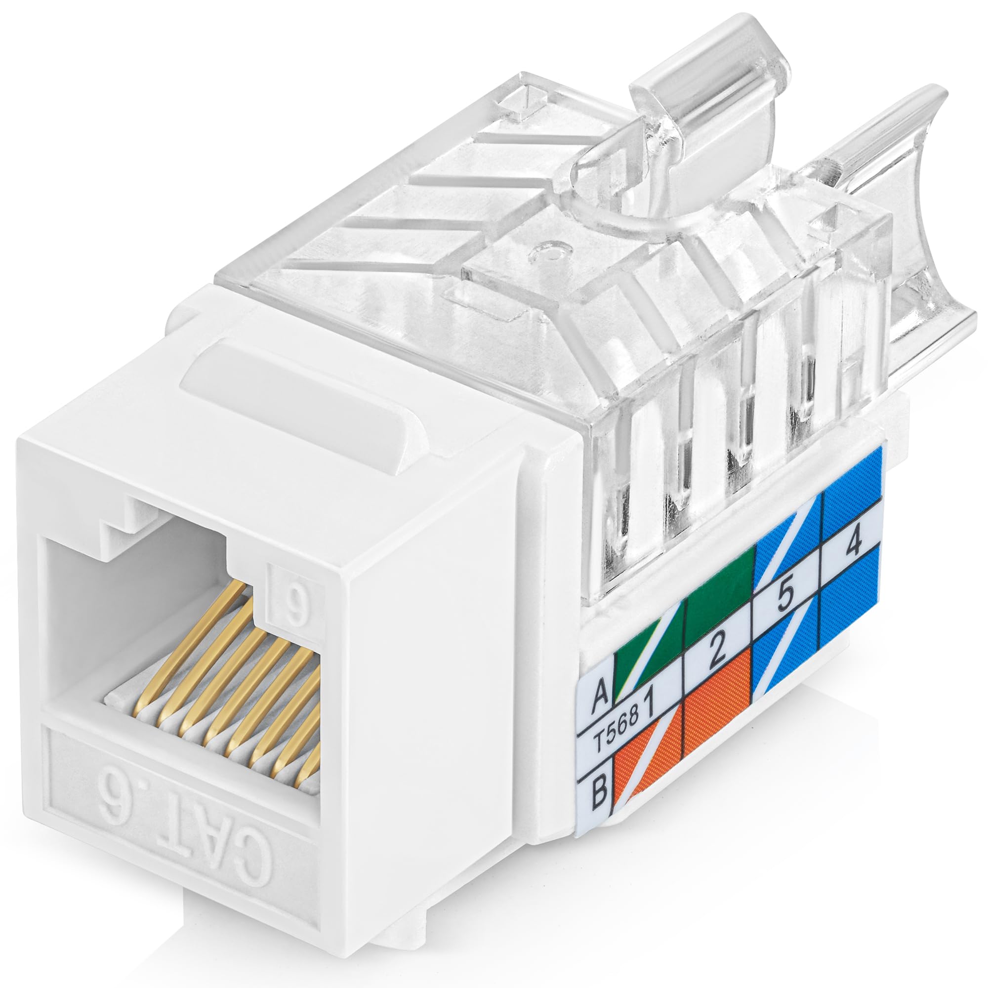 Everest 45° Angled RJ45 Cat6 Keystone Jacks 50-Pack in White - Slim Profile Female RJ45 ...
