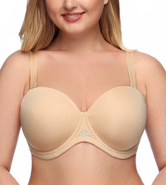 Exclare Women's Full Coverage Underwire Contour Convertible Plus Size Multiway Strapless Bra(38G ...
