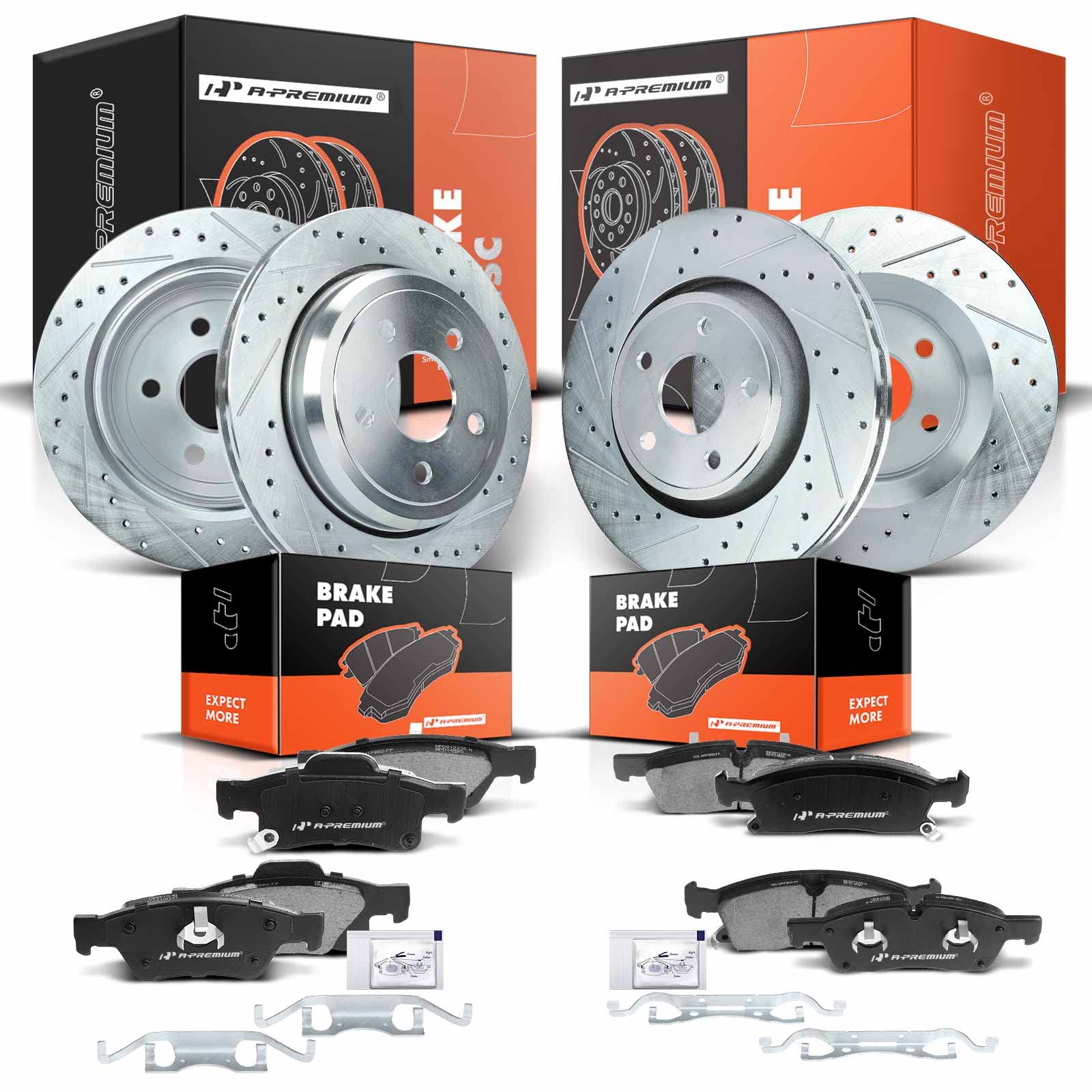 A-Premium 13.78 inch (350 mm) Front & 12.99 inch (330 mm) Rear Drilled and Slotted Disc Brake ...
