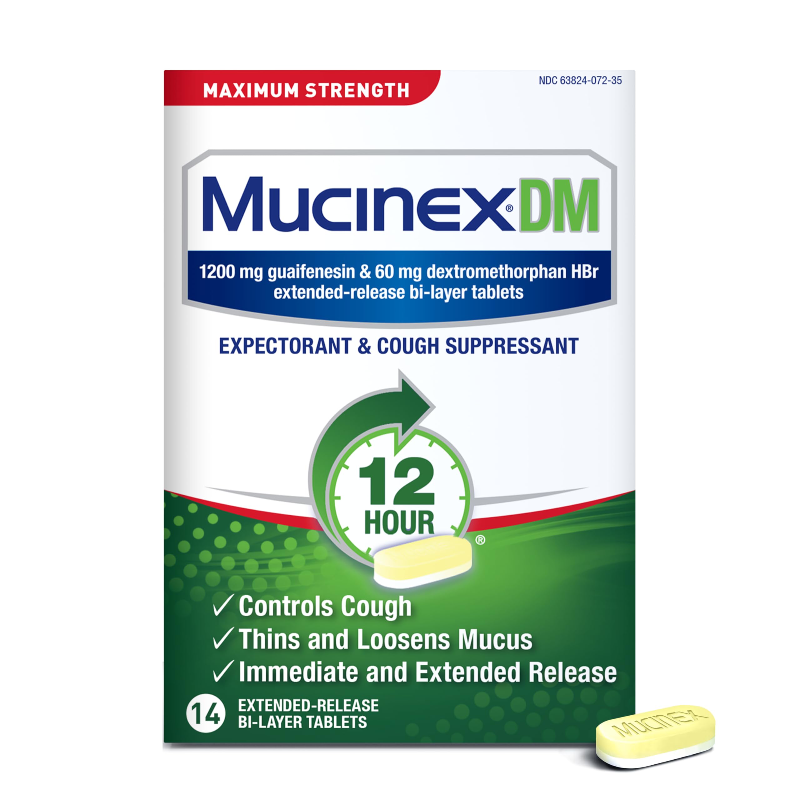 Mucinex DM 12Hr Maximum Strength Chest Congestion & Cough Medicine For ...