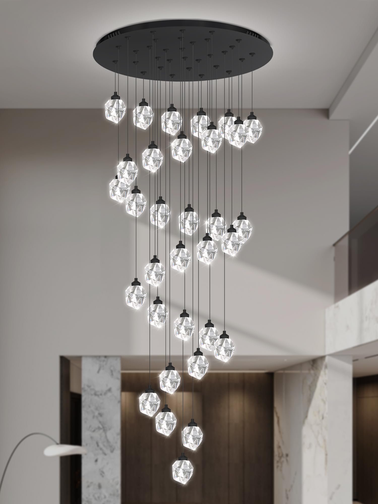 IDEQUY 150 inches Long Large Crystal Chandeliers for High Ceiling 32 ...