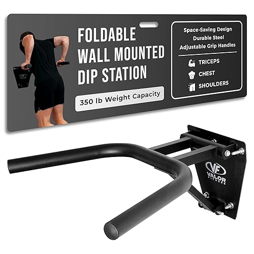 Valor Fitness Wall Mount Dip Station – Heavy-Duty Foldable Triceps Dip ...