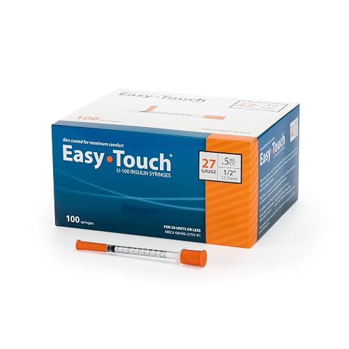 Easy Touch 27 Gauge U-100 Insulin Syringes (27G 0.5cc 1/2") with 1/2 ...