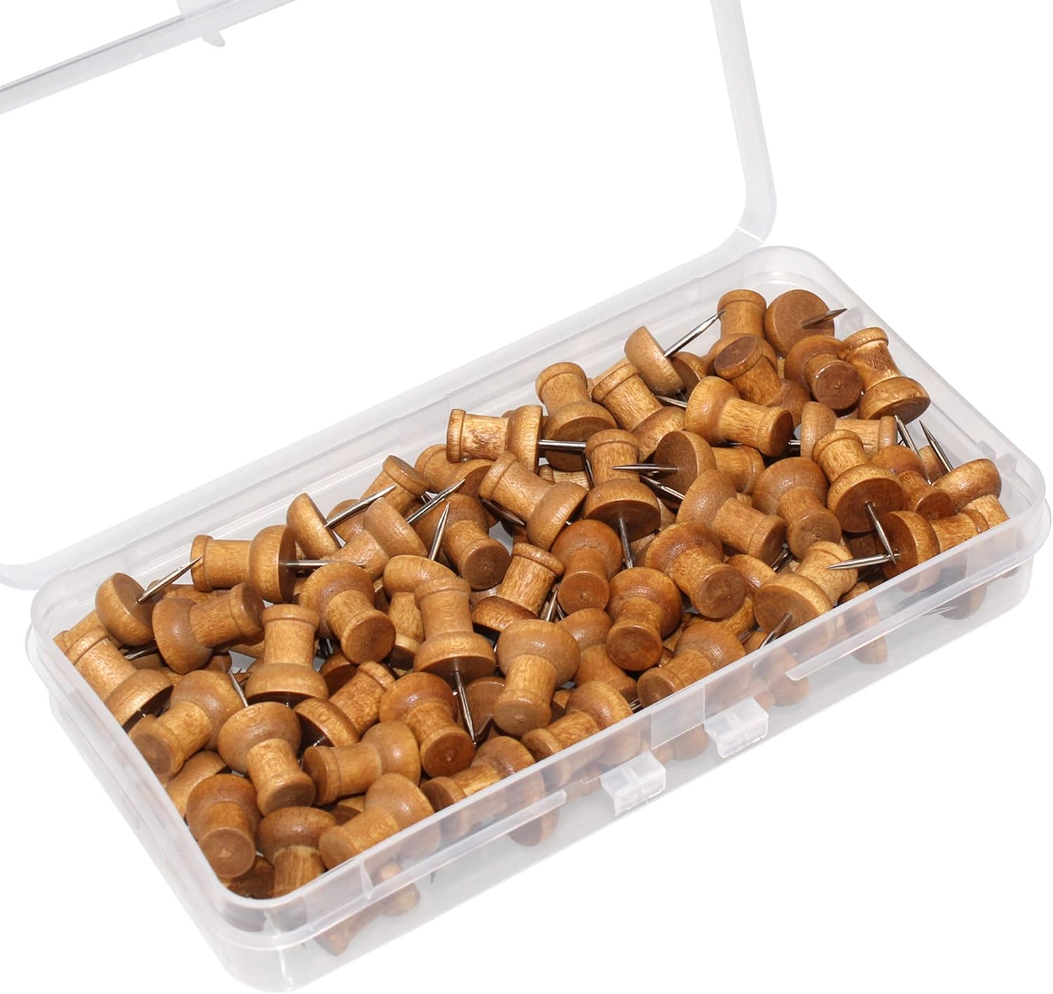 OKVGO 100 Pieces Wooden Push Pin with Wood Heads and Steel Points Thumb ...