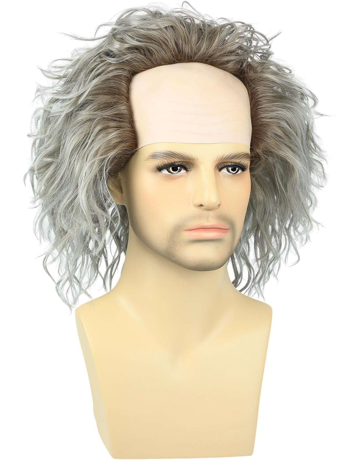 AMZCOS Horror Dirty Gray Ombre Bald Cap Wigs for Men Short Wavy Natural ...