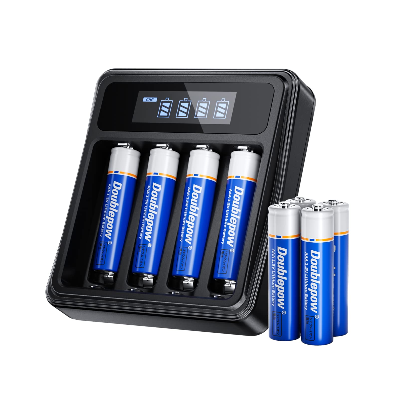 Doublepow AAA Lithium Batteries with LCD Battery Charger,Lithium AAA ...