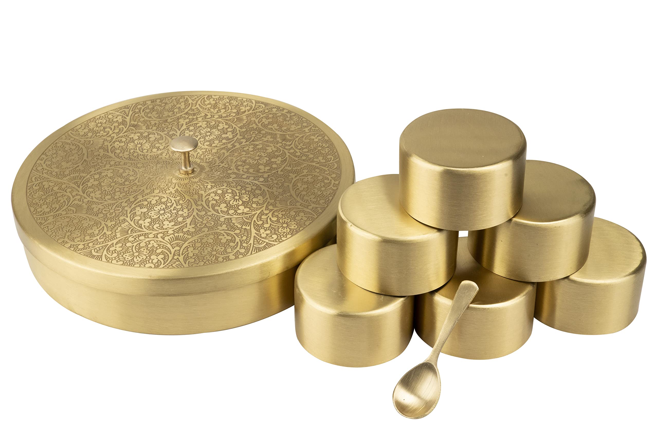 SEMPYIX NewPure Brass Masala Box Set with Brass Spoon Container 100 ML ...