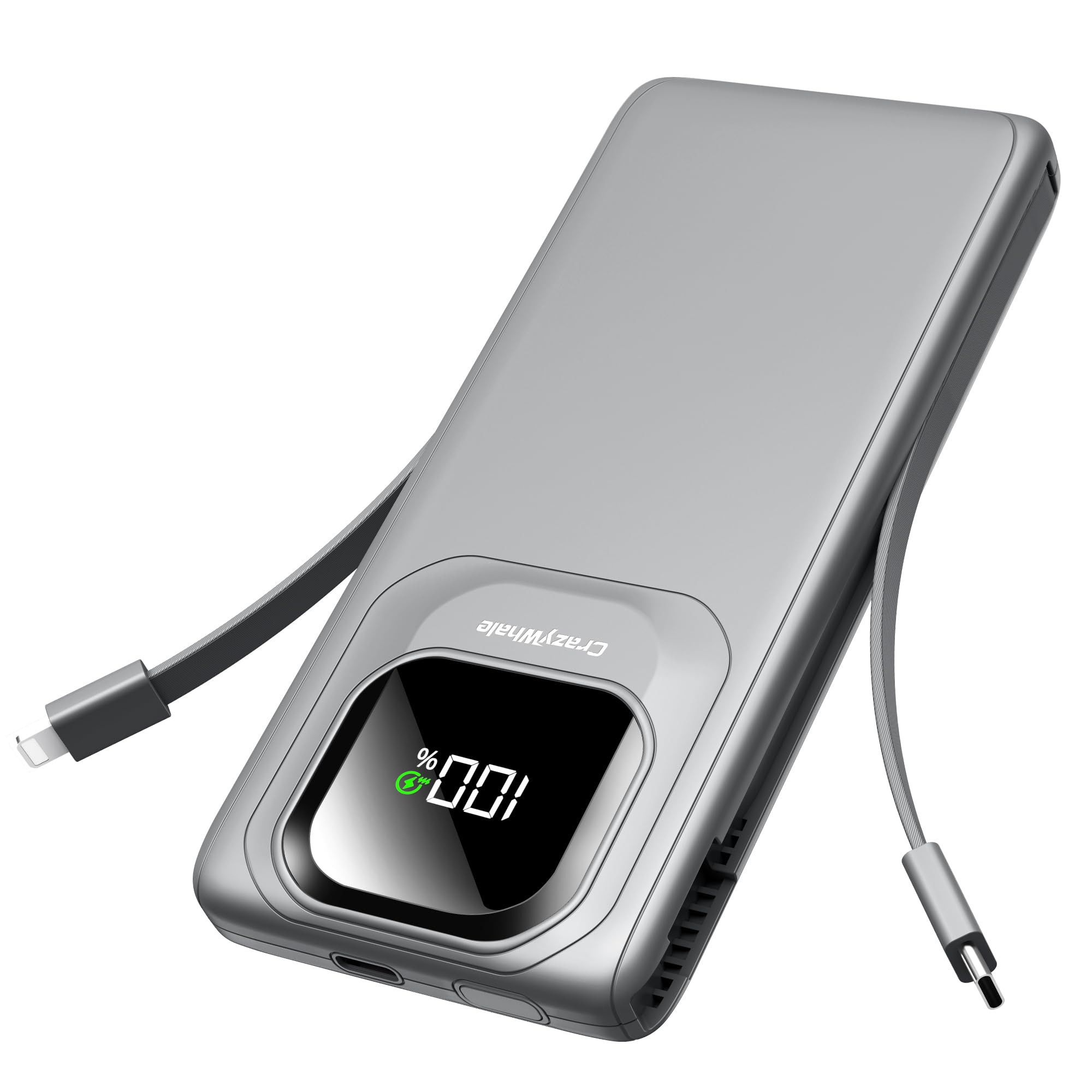 Portable Charger Power Bank with Built-in Type C Cables, 22.5W Fast ...