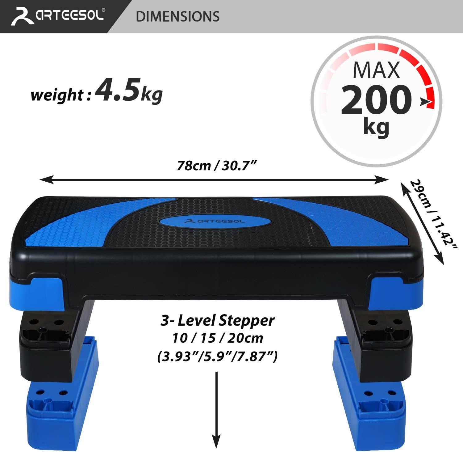 Piattaforme Step 10/15/20cm 78 x 30 cm Regolabile in 3 Altezze arteesol ...